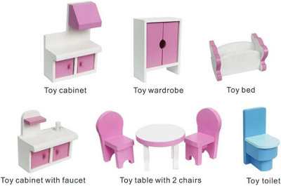 Wooden Play Doll House With Accessories & Furniture Storey Pretend Play ...