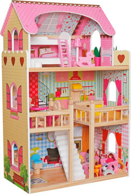 Wooden Play Doll House With Accessories & Furniture Storey Pretend Play ...