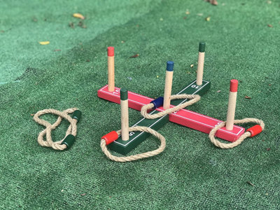Wooden Quoits Rope Hoopla Ring Toss Family Pegs Garden Indoor Outdoor ...