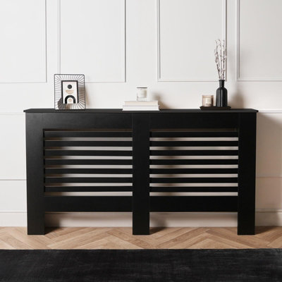 Wooden Radiator Cover Shelf Modern Furniture, Black - Large