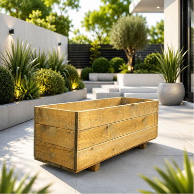 Wooden Raised Garden Planter Trough with Raised Feet Fully Assembled (W ...