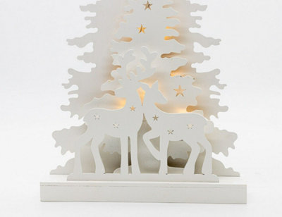 Wooden Reindeer Scene with LED Lights