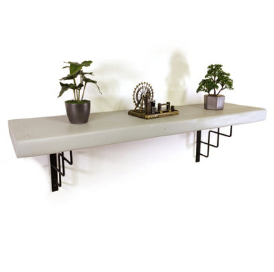 Wooden Rustic Shelf with Bracket SQUARE Black 220mm 9 inches Antique ...