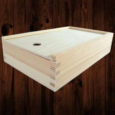 Wooden Shallow Pencil Storage Box with Sliding Lid Crayon Holder Desk ...