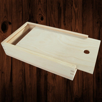 Wooden Shallow Pencil Storage Box with Sliding Lid Crayon Holder Desk ...