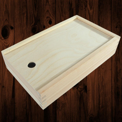 Wooden Shallow Pencil Storage Box with Sliding Lid Crayon Holder Desk ...