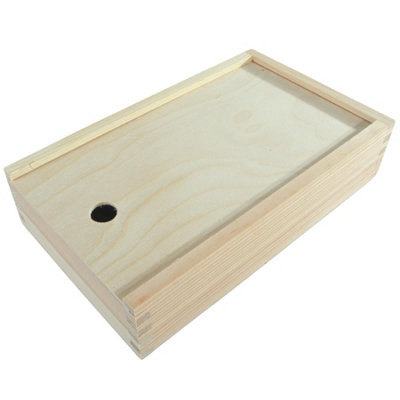 Wooden Shallow Pencil Storage Box with Sliding Lid Crayon Holder Desk ...