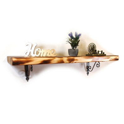 Wooden Shelf with Bracket WOZ 190x140mm Silver 225mm Burnt Length of 90cm | DIY at B&Q