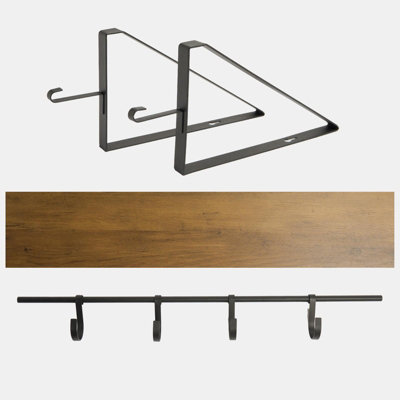 Wooden Shelving Hooks Kitchen Display Cup Holder Office Wall Storage ...