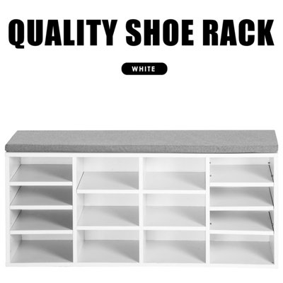Wooden Shoe Bench Storage Shoe Cabinet Rack with Seat Cushion