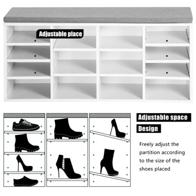 Wooden Shoe Bench Storage Shoe Cabinet Rack with Seat Cushion