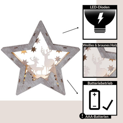 Wooden Star LED Christmas Scene Decoration - Deer Silhouette Light ...