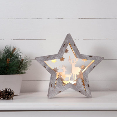 Wooden Star LED Christmas Scene Decoration - Deer Silhouette Light ...