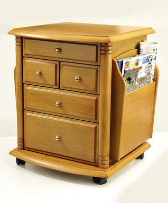 Wooden Storage Table - Portable Side Table With 5 Drawers, 2 Magazine ...