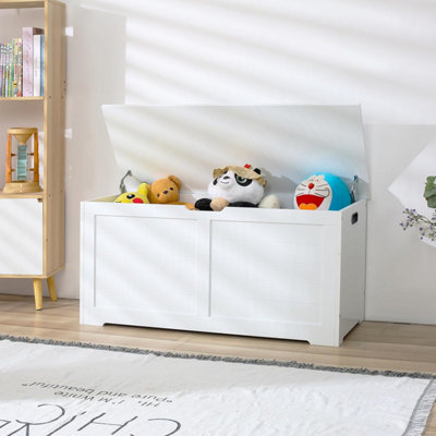 Wooden Toy Box Kids Bench and Storage Chest with Flip Top Lid, Safety ...