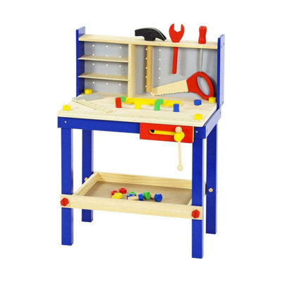 Wooden Toy Work Station with Tools and 34 Building Pieces, Colorful ...