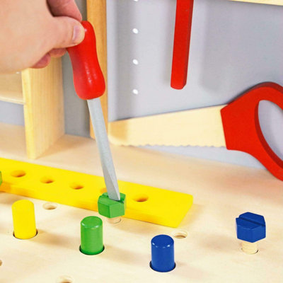 Wooden Toy Work Station with Tools and 34 Building Pieces, Colorful ...