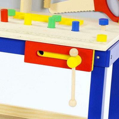 Wooden Toy Work Station with Tools and 34 Building Pieces, Colorful ...