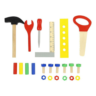 Wooden Toy Work Station with Tools and 34 Building Pieces, Colorful ...