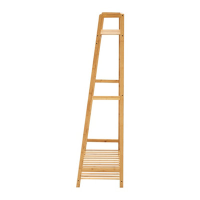 WOODEN TRAPEZOID CLOTHES RACK WITH SHELVES NATURAL