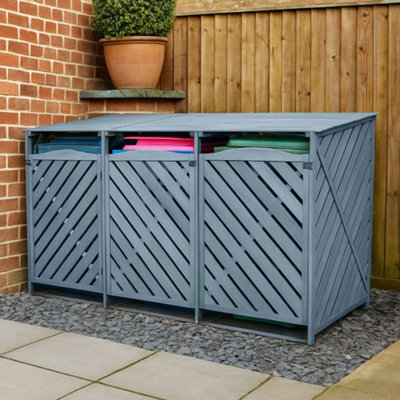 Wooden Triple Wheelie Bin Storage - Grey