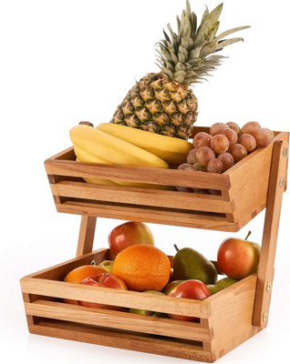 Wooden Two-Tier Vegetable Basket and Fruit Storage Rack - A ...
