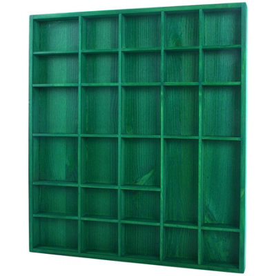 Wooden Wall Display Green Satin with 28 Compartments for Crystals ...
