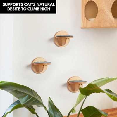 Wooden Wall Mounted Cat Steps Set Of 4 Natural Round Post Steps with ...