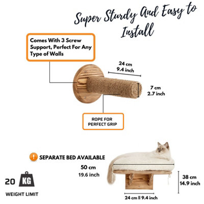 Wooden Wall Mounted Cat Steps Set Of 4 Natural Round Sisal Rope Post ...