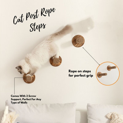 Wooden Wall Mounted Cat Steps Set Of 4 Natural Round Sisal Rope Post ...