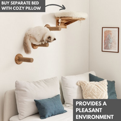Wooden Wall Mounted Cat Steps Set Of 4 Natural Round Sisal Rope Post ...