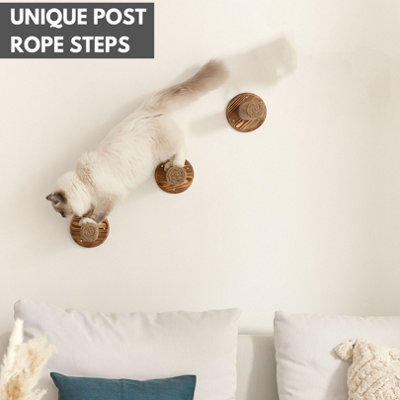 Wooden Wall Mounted Cat Steps Set Of 4 Natural Round Sisal Rope Post ...