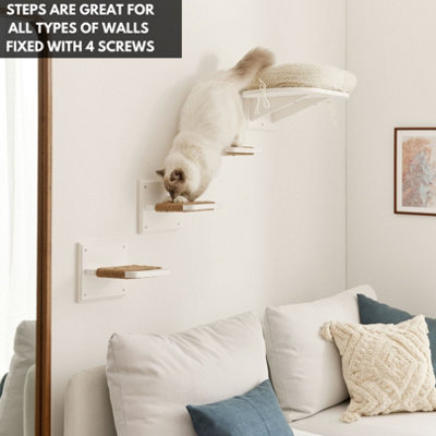 Wooden Wall Mounted Cat Steps Set Of 4 White Square Post Steps With ...