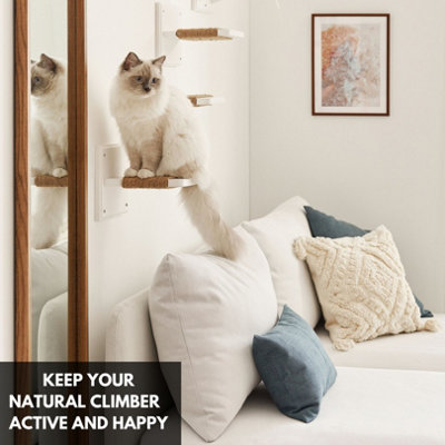 Wooden Wall Mounted Cat Steps Set Of 4 White Square Post Steps With ...