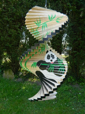 Wooden Wind Spinner Spiral Mobile Garden Ornament - Panda 40cm