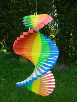 WOODEN WIND SPINNER SPIRAL MOBILE GARDEN ORNAMENT - RAINBOW
