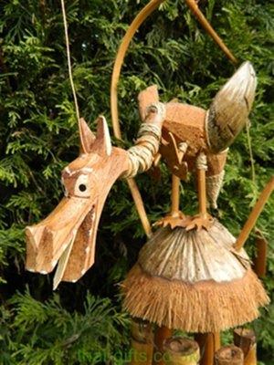 Wooden Windchime Carving - Hand Carved Bamboo chime Dragon Design