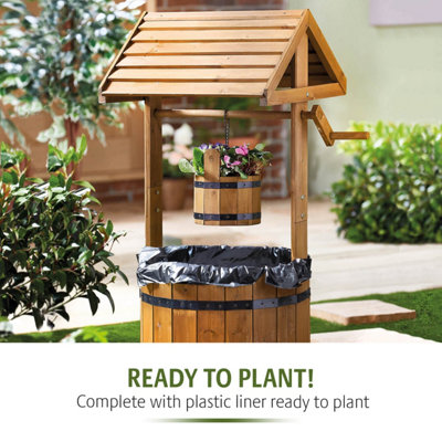Wooden Wishing Well Planter For Flowers Shrubs Plants, Outdoors Garden ...