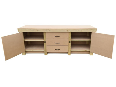 WOODEN WORK BENCH WITH DRAWERS AND DOUBLE LOCKABLE CUPBOARD (V.8) (H ...