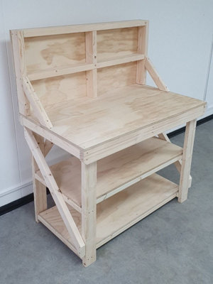 Wooden workbench, superior strength 18mm plywood top (H-90cm, D-70cm, L ...