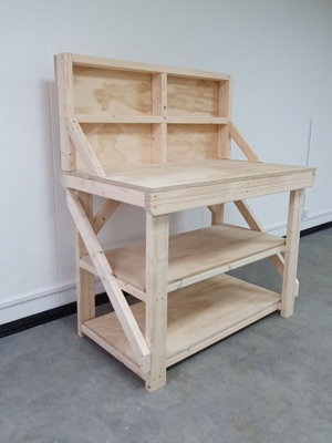 Wooden workbench, superior strength 18mm plywood top (H-90cm, D-70cm, L ...