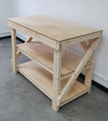 Wooden workbench, superior strength 18mm plywood top (H-90cm, D-70cm, L ...