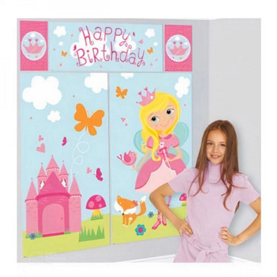 Woodland Princess Photobooth Happy Birthday Scene Setters Blue/Pink ...