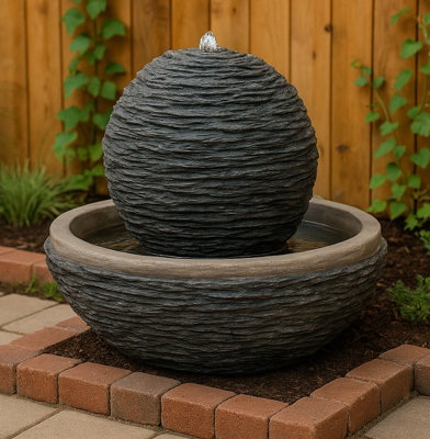 Woodlodge Water Studio Ocean Water Feature Sphere Mains Power with LED ...
