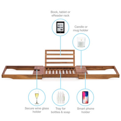 Woodluv Acacia Wood Luxury Bath Tray, Extendable Bath Caddy Tray for ...