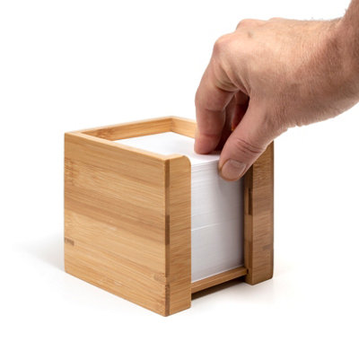 Woodluv Bamboo Cube Note Pad Dispenser / Holder with Square Paper Memo ...