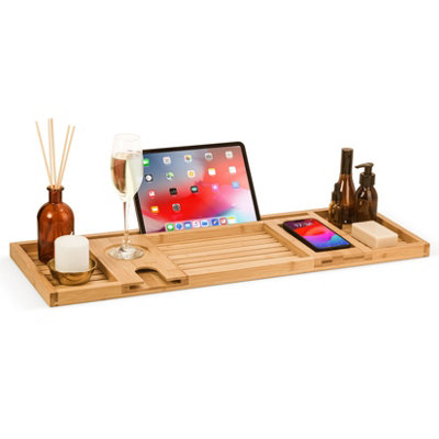 Woodluv Bath Tray Bath Caddy for Bathtub With Slot For iPad, Kindle ...