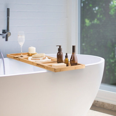Woodluv Bath Tray Bath Caddy for Bathtub With Slot For iPad Kindle Towel Candle Phone Wine