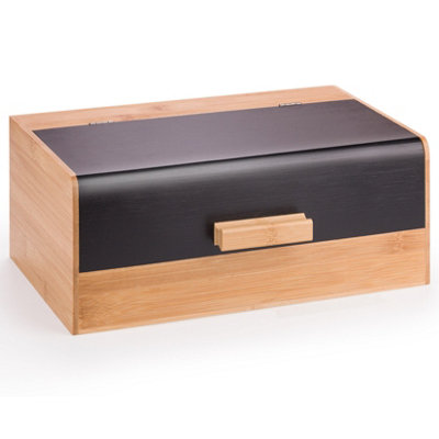 Woodluv Black Bamboo Bread Storage Box With Hinged Black Top Lid, 36 x ...