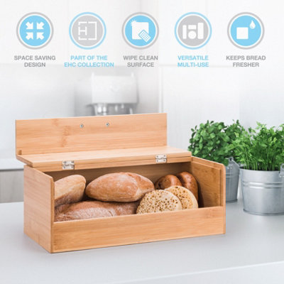 Woodluv Black Bamboo Bread Storage Box With Hinged Black Top Lid, 36 x ...